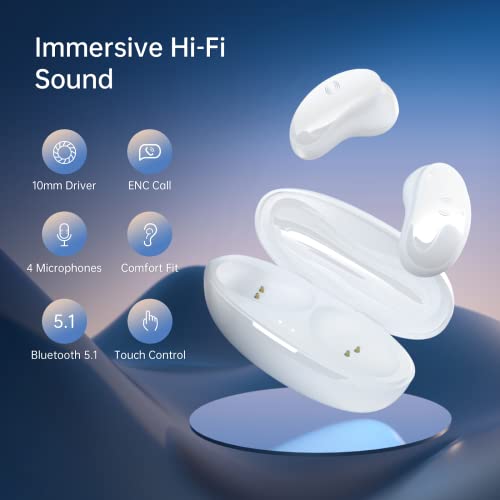 Aurasound 2022 Bluetooth 5.1 Noise Cancelling Earbuds, True Wireless Earphones, 4g Tiny Earbuds with 4 Microphone, Waterproof IPX4, Deep Bass, Stereo in Ear Earbuds Beans for Sleep and Work(White)
