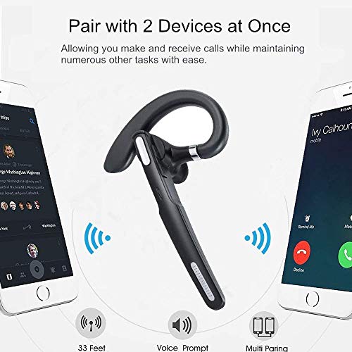ICOMTOFIT Bluetooth Headset, Wireless Bluetooth Earpiece V5.0 8-10 Hours Talktime Stereo Noise Cancelling Mic, Compatible for iPhone Android Cell Phones Driving/Business/Office (Black)