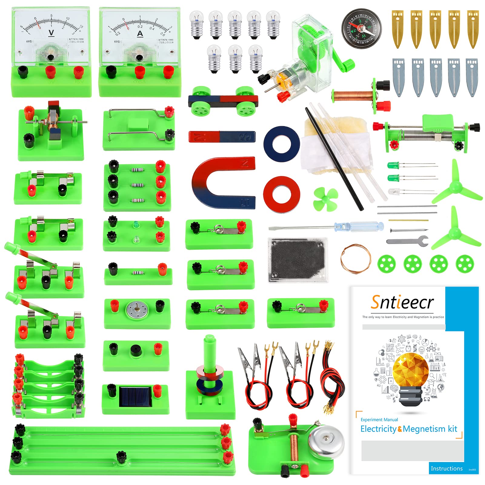 Sntieecr STEM Physics Electric Circuit Learning Starter Kit, Science Lab Basic Electricity Magnetism Experiment Education Kits for Junior Senior High School Students Electromagnetism Exploration