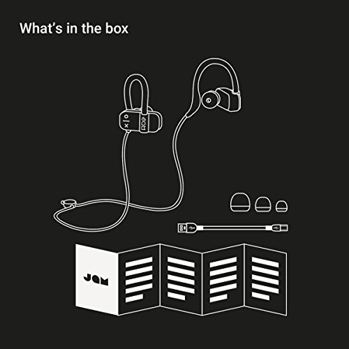 JAM Live Fast Workout Earphones 30 ft. Bluetooth Range, IP67 Sweat Resistant Earbuds 3 Sizes Included, 12 Hour Battery Life, Hands-Free Calling Black