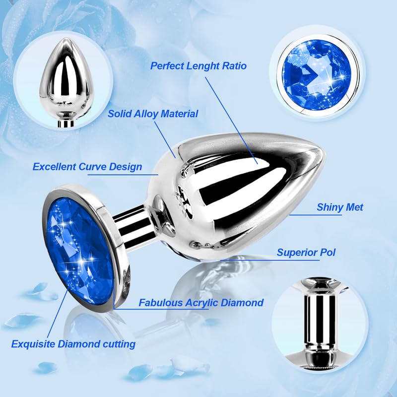 Metal Suction Cup Realistic Classic Jewelry Crystal Diamond Beginner Plug Double Headed Solid Stainless Steel in Diamonds (Blue) Suitable for Men and Women - hPKhx25-7