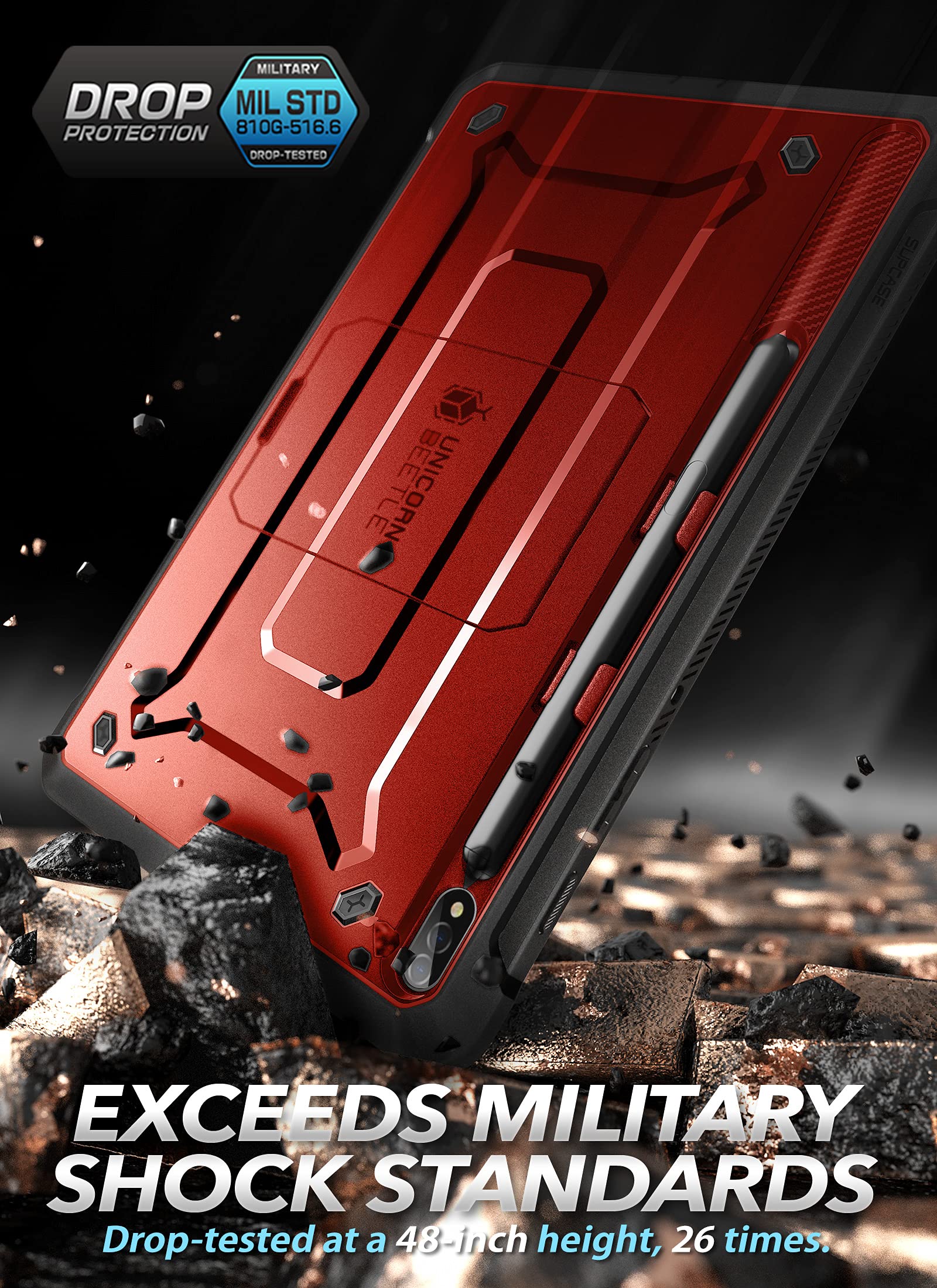 SUPCASE Unicorn Beetle Pro Series Rugged Full Body Protective Case for Samsung Galaxy Tab S7 FE 12.4 inch (2021), Ruddy