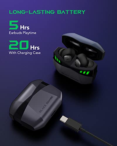 Black Shark Wireless Earbuds with 35ms Ultra-Low Latency, Gaming Bluetooth Earbuds with Premium Sound, Bluetooth 5.2, 10mm Drivers, 4 Hyperclear Mics, IPX5 Waterproof, 20H Play Time, Comfort Fit