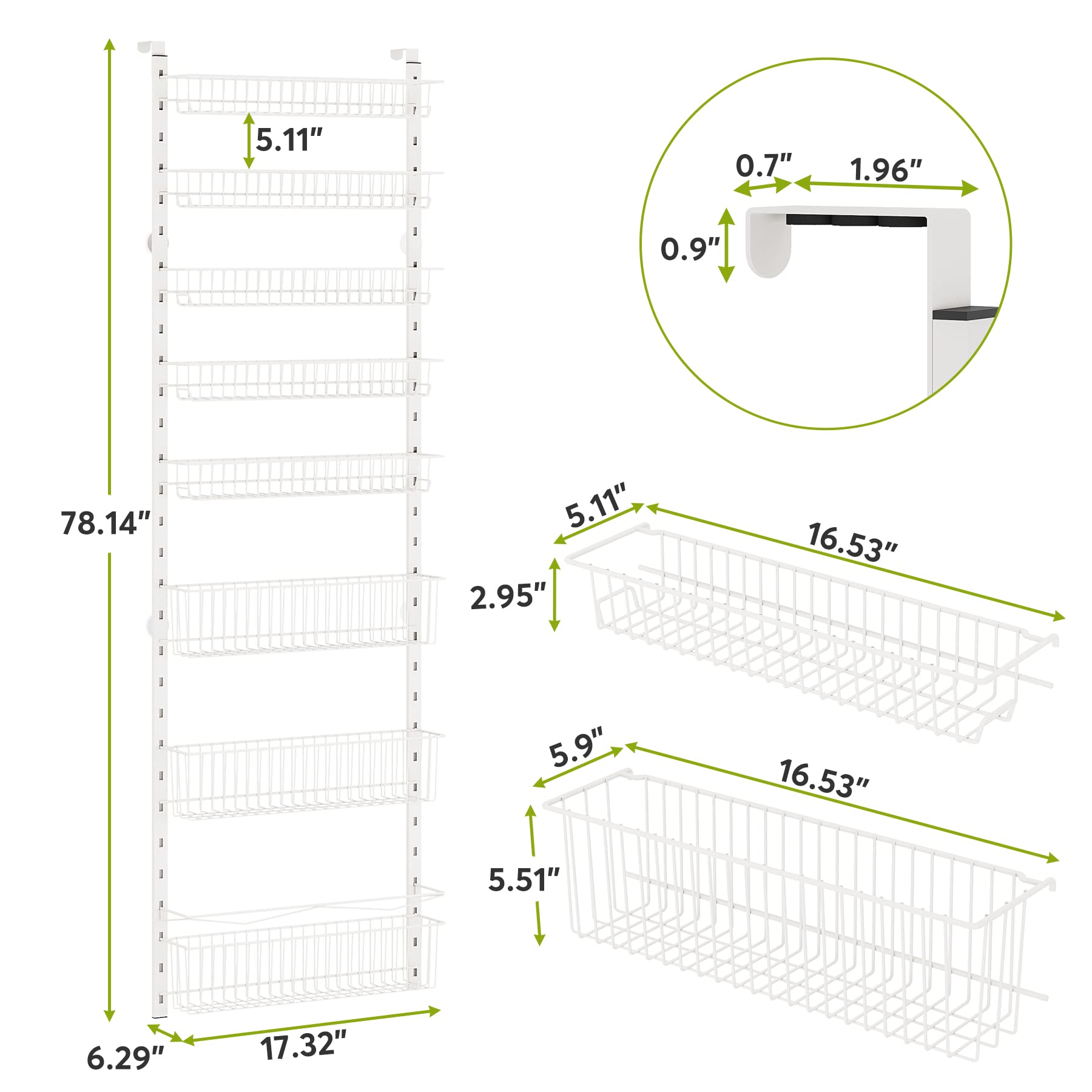 1Easylife Over The Door Pantry Organizer, 8-Tier Adjustable Baskets Pantry Organization, Metal Door Shelf with Detachable Frame, Space Saving Hanging Spice Rack for Kitchen Pantry Bathroom, Off White