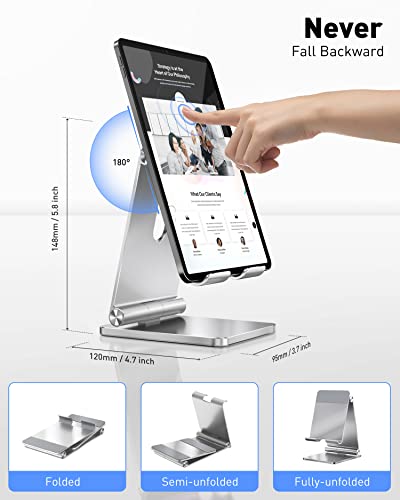 Maxonar Foldable Tablet Stand Holder, Adjustable Tablet Phone Desktop Stand Dock Constructed from Aluminum Compatible with 2022 iPad/iPad Pro, iPad Air/iPad Mini [4.7"-13"], Galaxy Tab S8- Silver