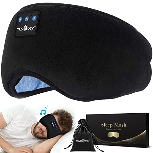 MUSICOZY Sleep Headphones Bluetooth 5.2 Headband Sleeping Headphones Eye Mask for Women Men Unisex, Wireless Music Mask Built-in Speakers Microphone Adjustable Strap for Side Sleepers Travel Office