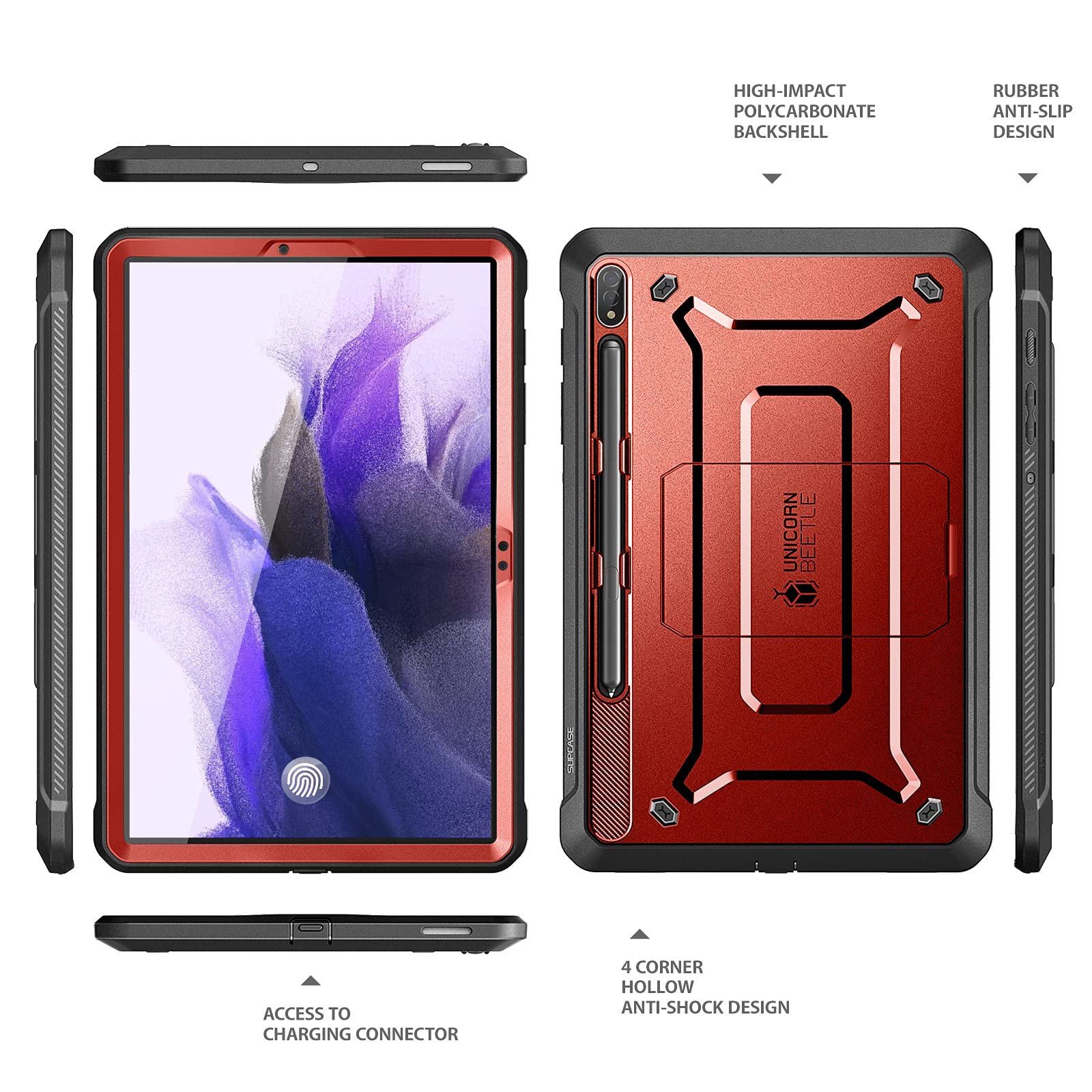 SUPCASE Unicorn Beetle Pro Series Rugged Full Body Protective Case for Samsung Galaxy Tab S7 FE 12.4 inch (2021), Ruddy