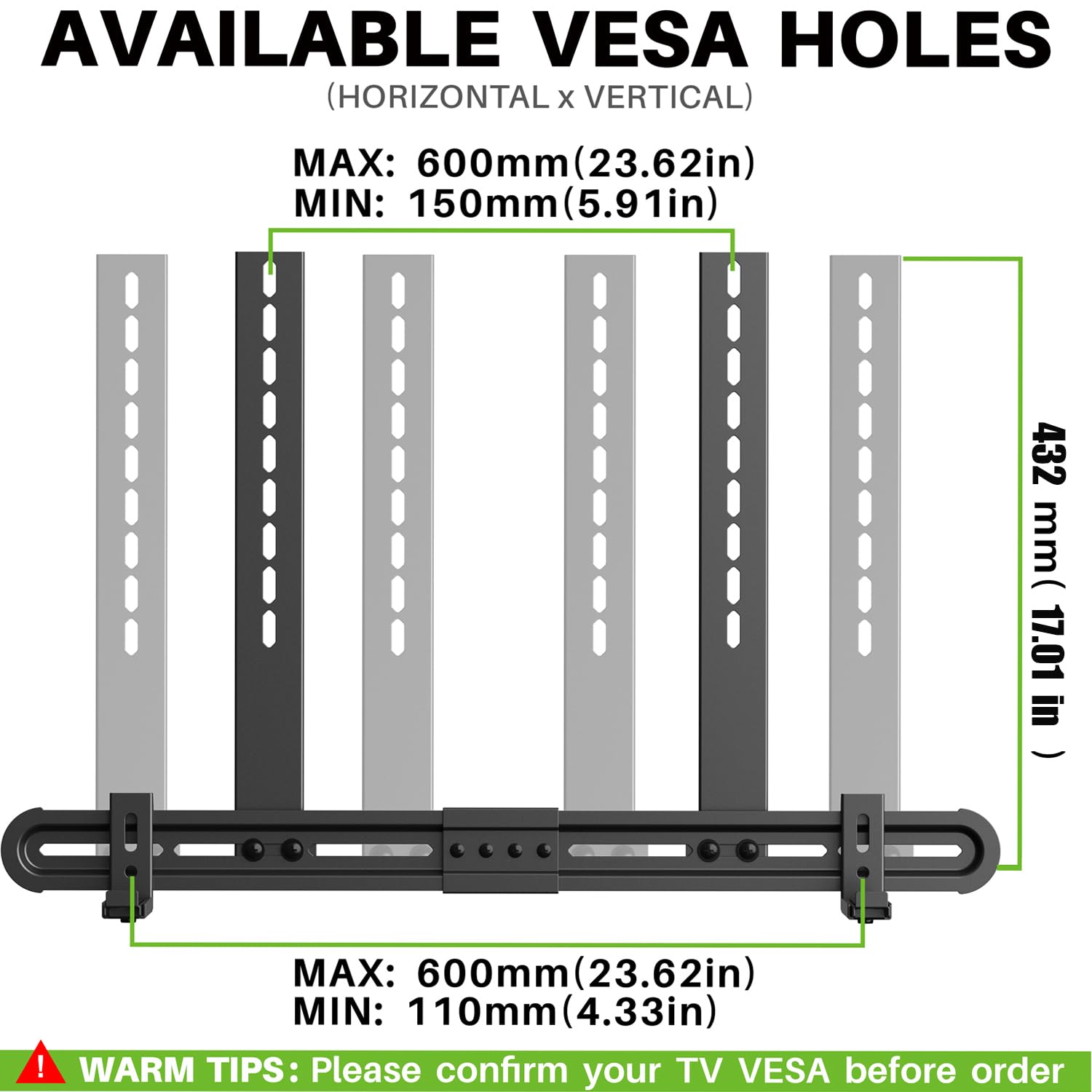 USX MOUNT Universal Soundbar Mount, Sound Bar TV Bracket for Soundbar with Speaker, Fits 2 Installation Options, Removable No-Slip Base Holder Extends 3.46”-6.06”