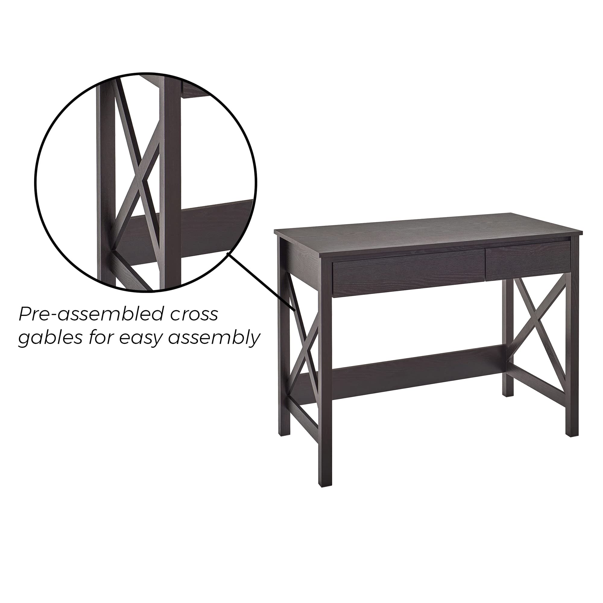 ClosetMaid 3950 X-Frame Design Writing Desk or Console Table with Drawers, White Wood