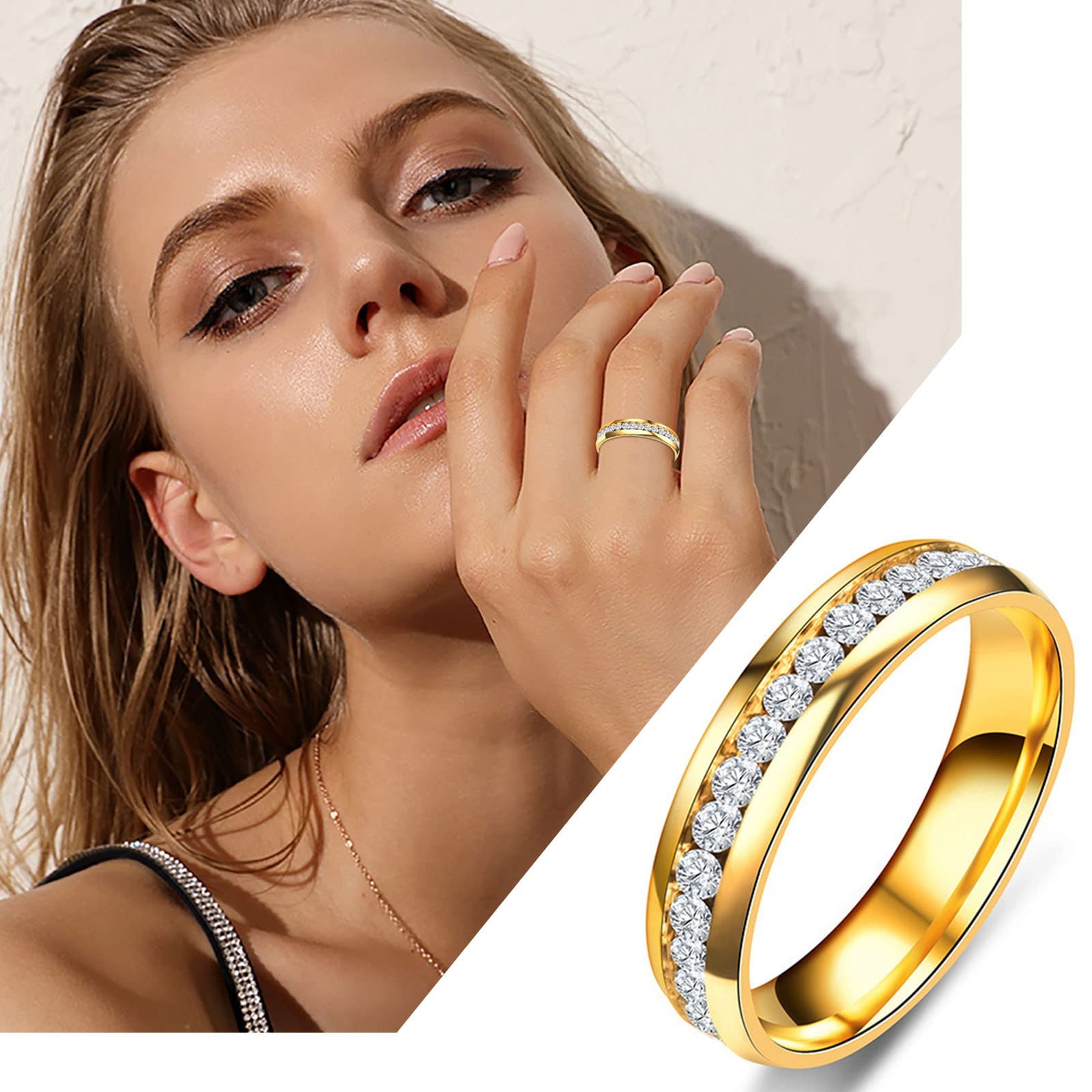 LOYE Cute Size 4.5 Rings 6MM Titanium Steel Diamond Sandblasted Rings Wedding Band Rings For Women Cock Ring Set