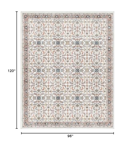 befbee 8x10 Area Rugs for Living Room- Ultra-Thin Stain Resistant Washable Rug, Non-Slip Backing Rugs, Large Room Decor Area Rug (Peach/Grey,8'x10')