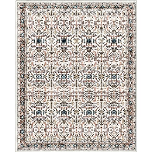 befbee 8x10 Area Rugs for Living Room- Ultra-Thin Stain Resistant Washable Rug, Non-Slip Backing Rugs, Large Room Decor Area Rug (Peach/Grey,8'x10')
