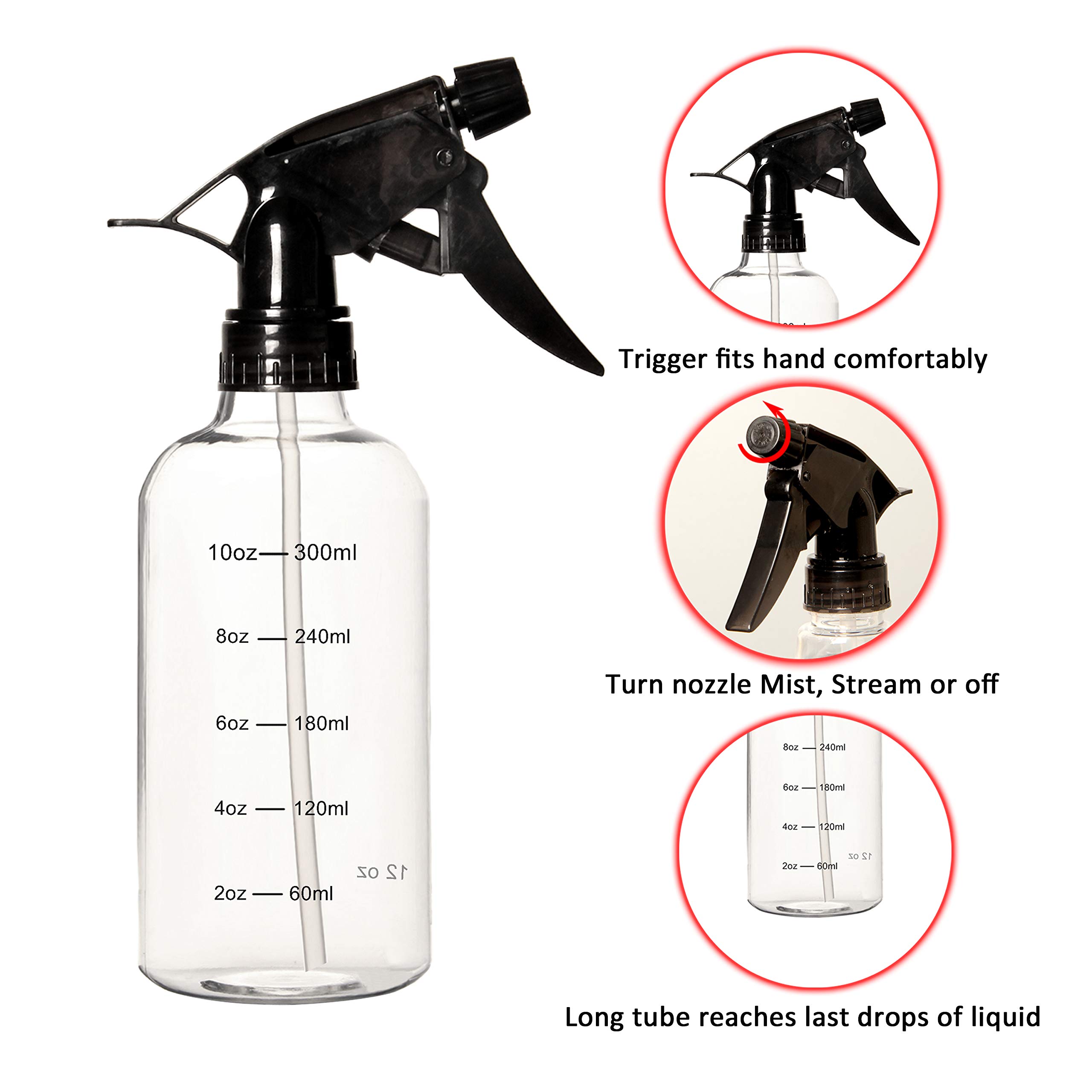 Youngever 6 Pack Empty Plastic Spray Bottles, Spray Bottles for Hair and Cleaning Solutions (12oz)