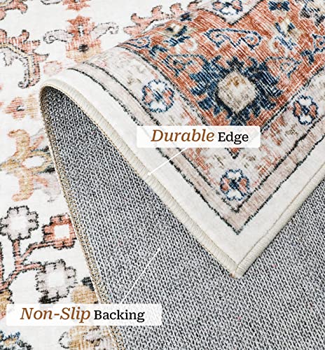 befbee 8x10 Area Rugs for Living Room- Ultra-Thin Stain Resistant Washable Rug, Non-Slip Backing Rugs, Large Room Decor Area Rug (Peach/Grey,8'x10')
