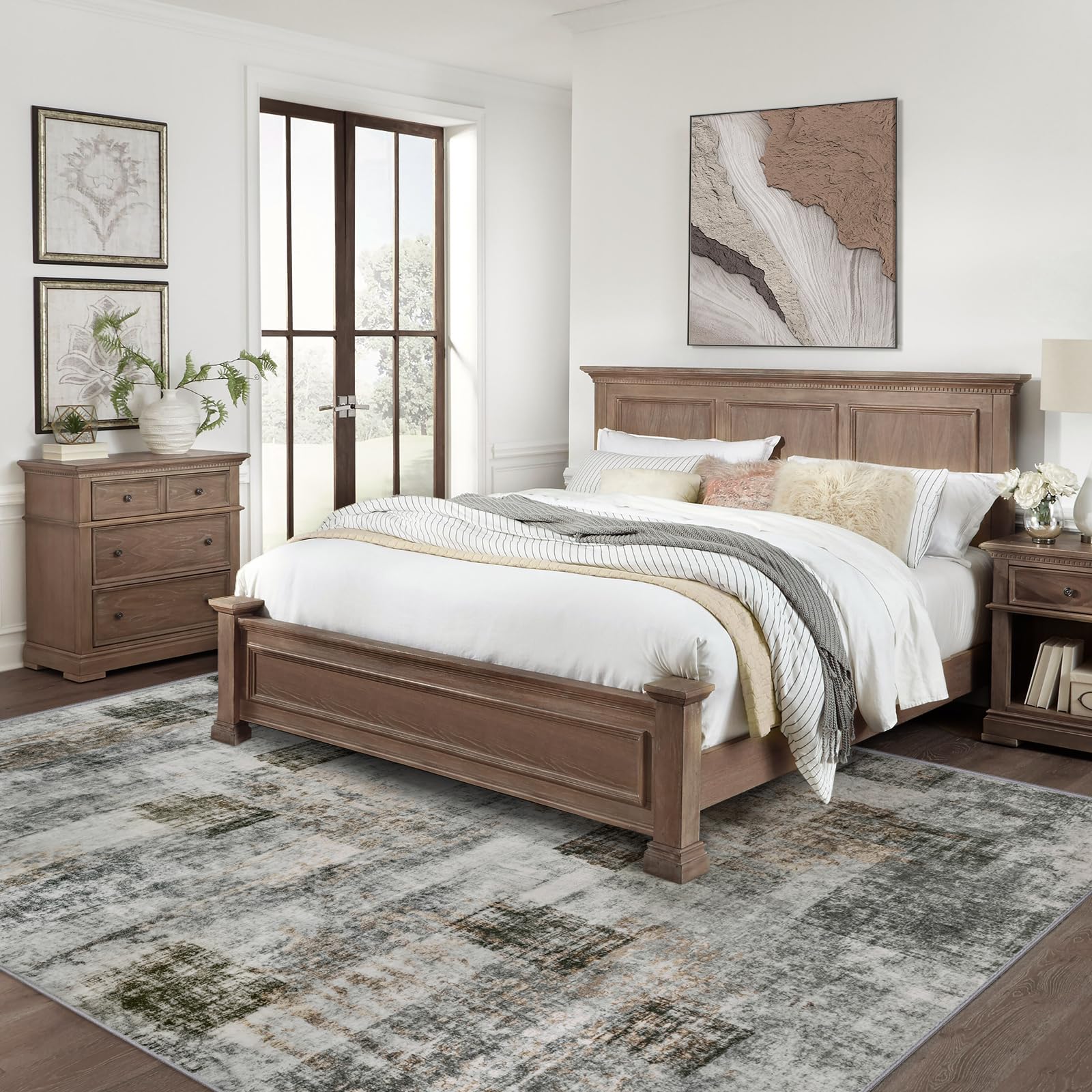 Area Rug Living Room Rugs 8x10 Washable: Soft Modern Abstract Fluffy Rug with Non-Slip Backing, Indoor Plush Throw Rug Large Accent Carpet for Bedroom Dining Room Nursery - Gray