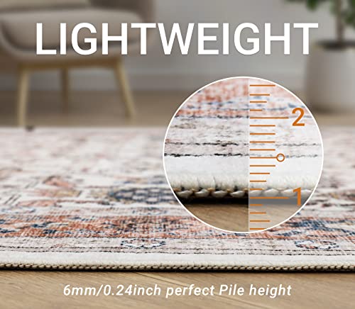befbee 8x10 Area Rugs for Living Room- Ultra-Thin Stain Resistant Washable Rug, Non-Slip Backing Rugs, Large Room Decor Area Rug (Peach/Grey,8'x10')