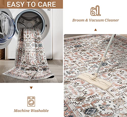 befbee 8x10 Area Rugs for Living Room- Ultra-Thin Stain Resistant Washable Rug, Non-Slip Backing Rugs, Large Room Decor Area Rug (Peach/Grey,8'x10')
