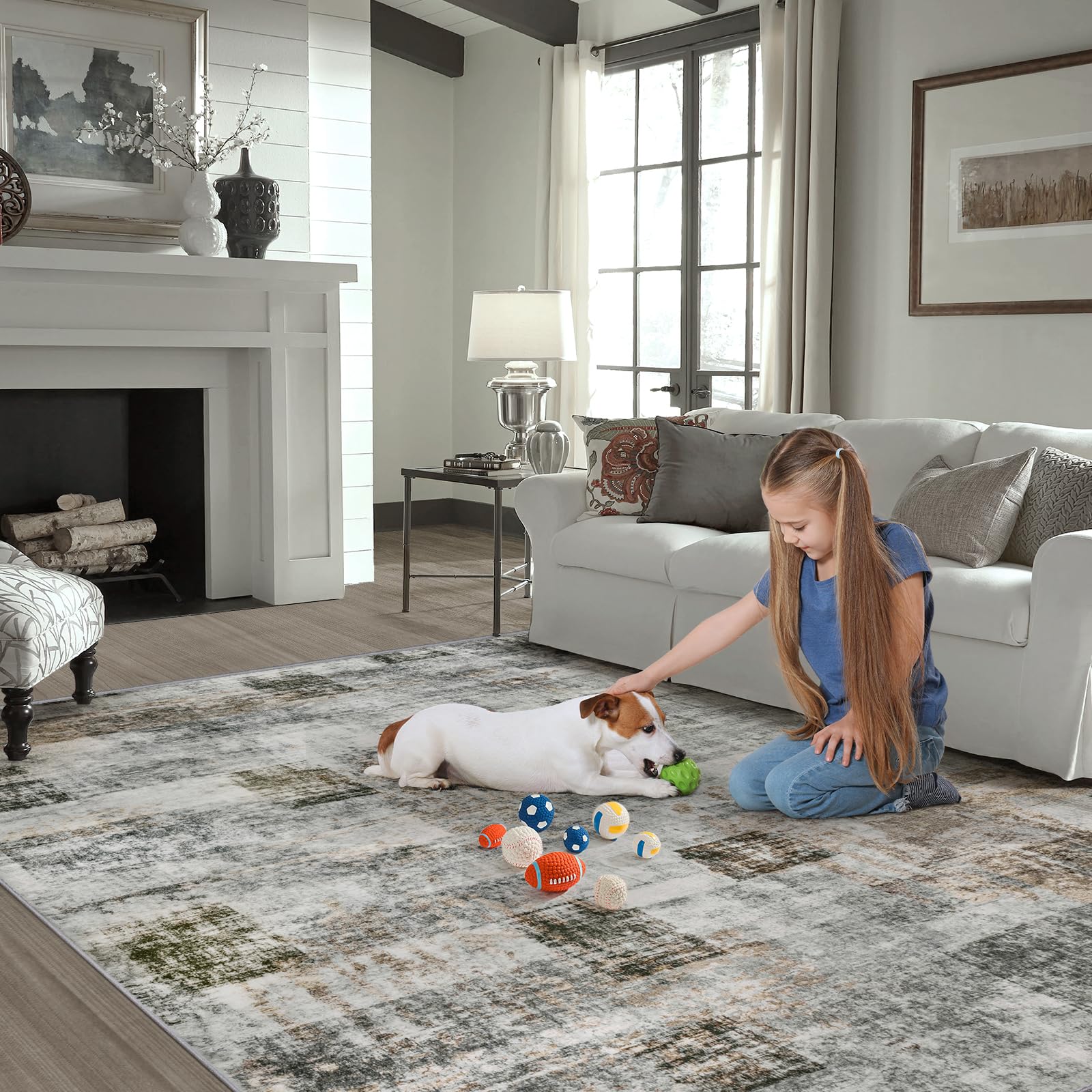 Area Rug Living Room Rugs 8x10 Washable: Soft Modern Abstract Fluffy Rug with Non-Slip Backing, Indoor Plush Throw Rug Large Accent Carpet for Bedroom Dining Room Nursery - Gray
