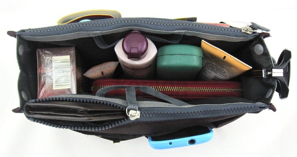 Periea Chelsy Purse Organizer Insert with Handles & 13 Pockets - 3 Sizes (Burgundy, Medium)