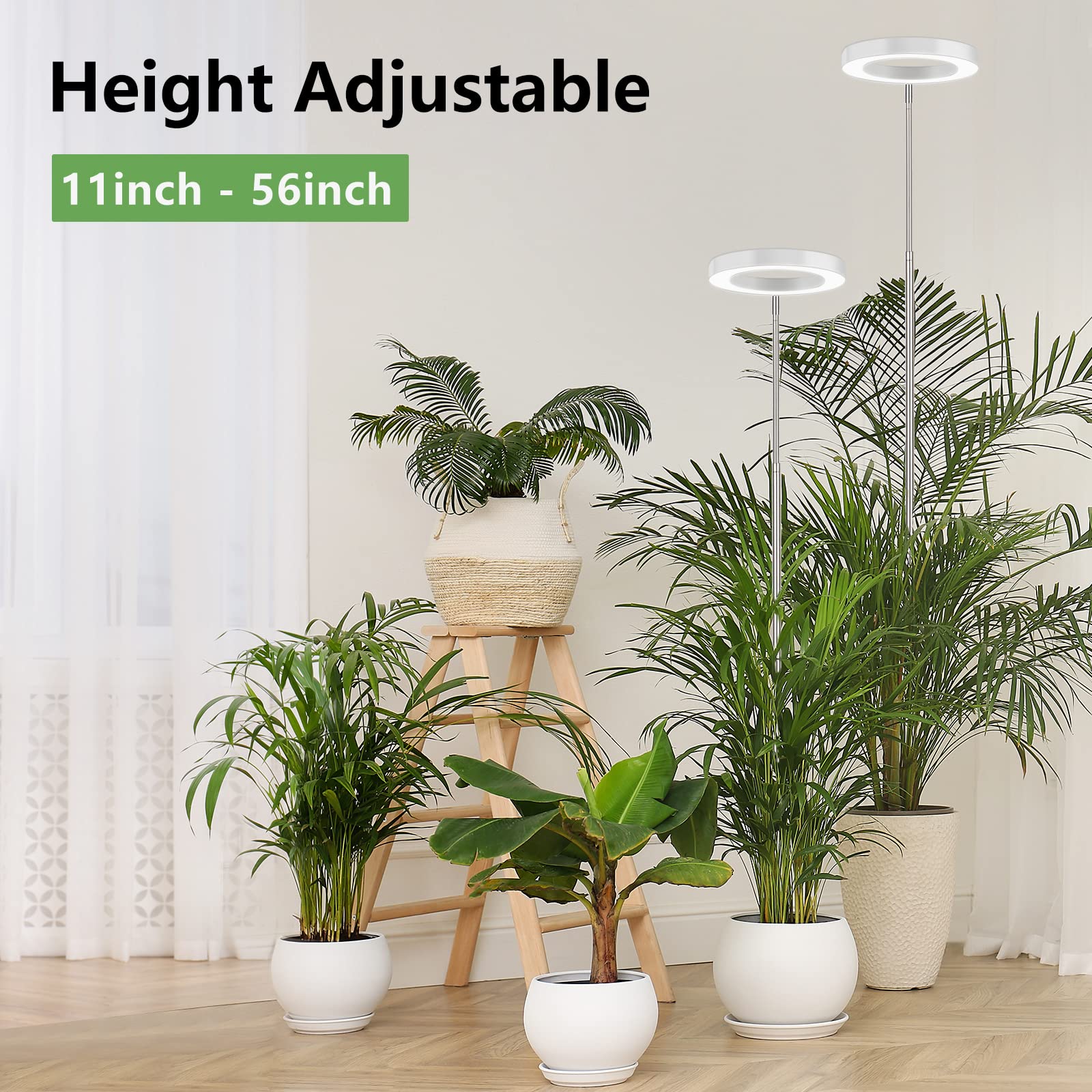 LBW Grow Lights for Indoor Plants, 144 LEDs Full Spectrum Plant Light, Large Plant Lamp with 4 Dimmable Levels, 4/8/12H Auto Timer, Height Adjustable, Halo Growing Lamp for Tall Plants, 2 Pack