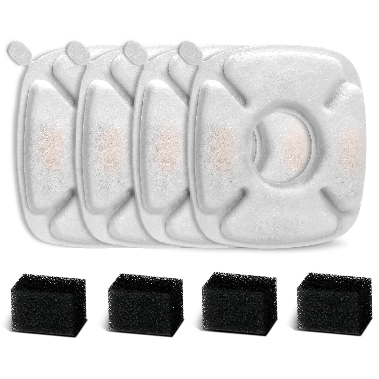 4 Pack Replacement Filters & 4 Pack Replacement Pre-Filter Sponges for 67oz, 95oz and 135oz Automatic Cat Water Fountain Dog Water Dispenser, Cat Water Fountain Filters