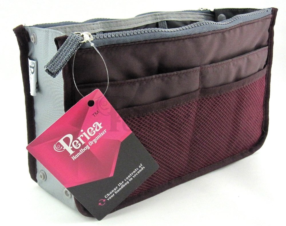 Periea Chelsy Purse Organizer Insert with Handles & 13 Pockets - 3 Sizes (Burgundy, Medium)
