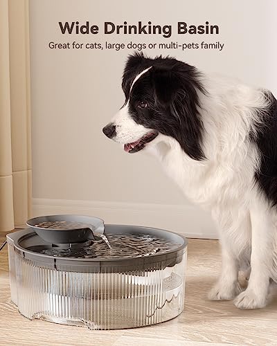 Dog Water Fountain Dispenser for Large Dogs - Automatic Bowl Cat Fountain Inside - Big 168oz/5L with 3 Replacement Filters - Grey (NR-5L-3+3)
