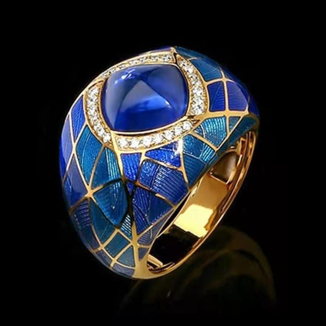 Fashion Noble Blue Inlaid Gemstone Ring for Women Ceremony Wedding Cock Ring Popular Exquisite Party Jewelry Gift Luxury Bijoux