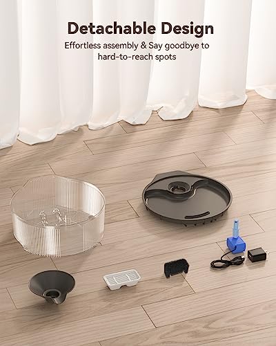 Dog Water Fountain Dispenser for Large Dogs - Automatic Bowl Cat Fountain Inside - Big 168oz/5L with 3 Replacement Filters - Grey (NR-5L-3+3)