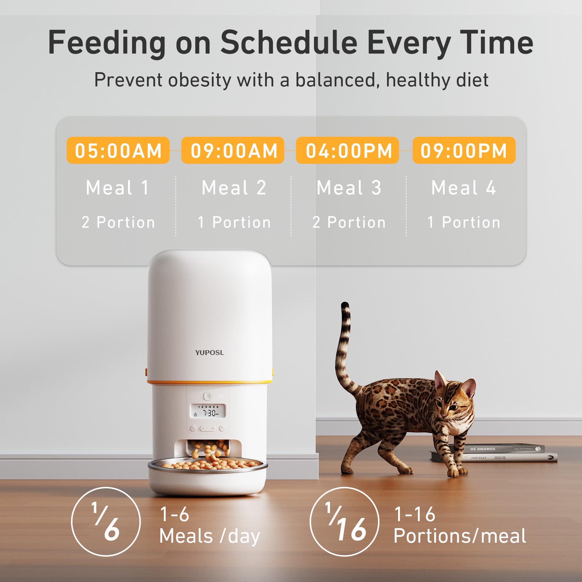 2025 Upgraded Automatic Cat Feeder - 4L Timed Auto Pet Feeder for Cat and Dog with Dry Food Dispenser, 180-day Battery Life, 1-6 Meals Per Day, 1-16 Portion, Desiccant Bag Keeps Food Fresh