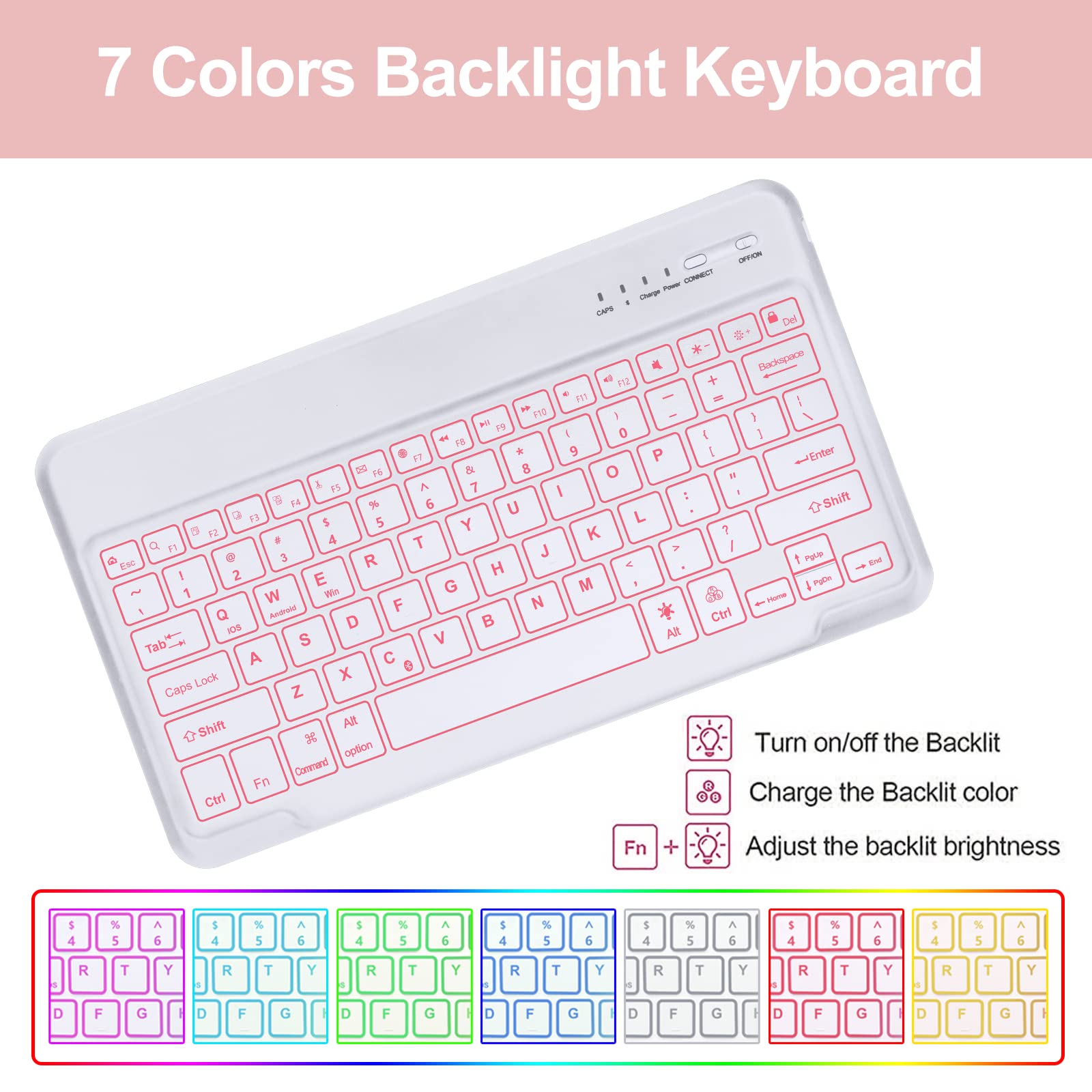 Keyboard Case for Samsung Galaxy Tab S7 FE/S8 Plus/S7 Plus 12.4 Inch, 7-Color Backlit, Smart Magnetic Detachable Wireless Bluetooth Keyboard, Slim Protective Cover with S Pen Holder, Auto Sleep/Wake