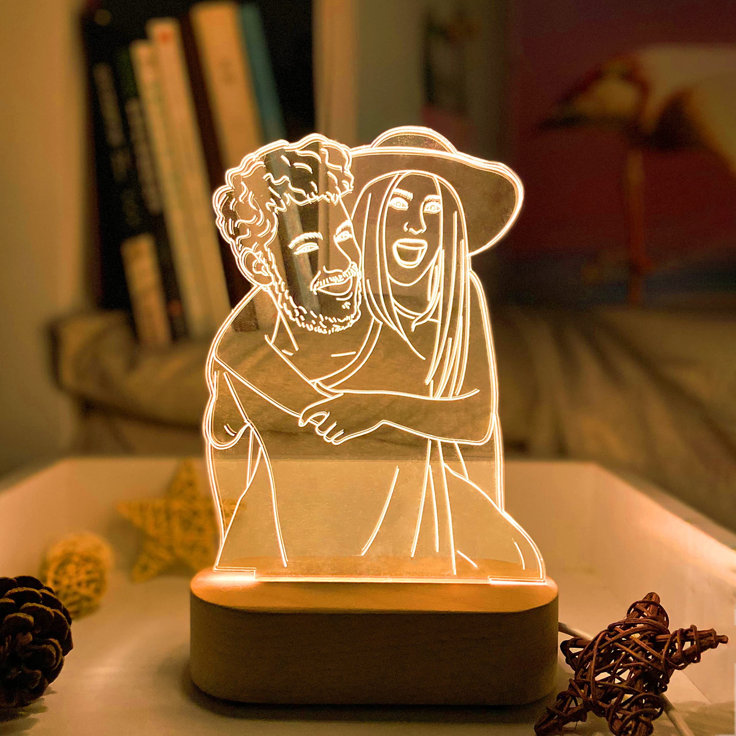 Magic Lunar Custom 3D Photo Lamp Personalized Portrait Illusion Night Light Cube Light Up Picture Engraved Plaque Frame Things Remembered 21th Birthday Gifts Using My Own Photos for Men Women Him Her