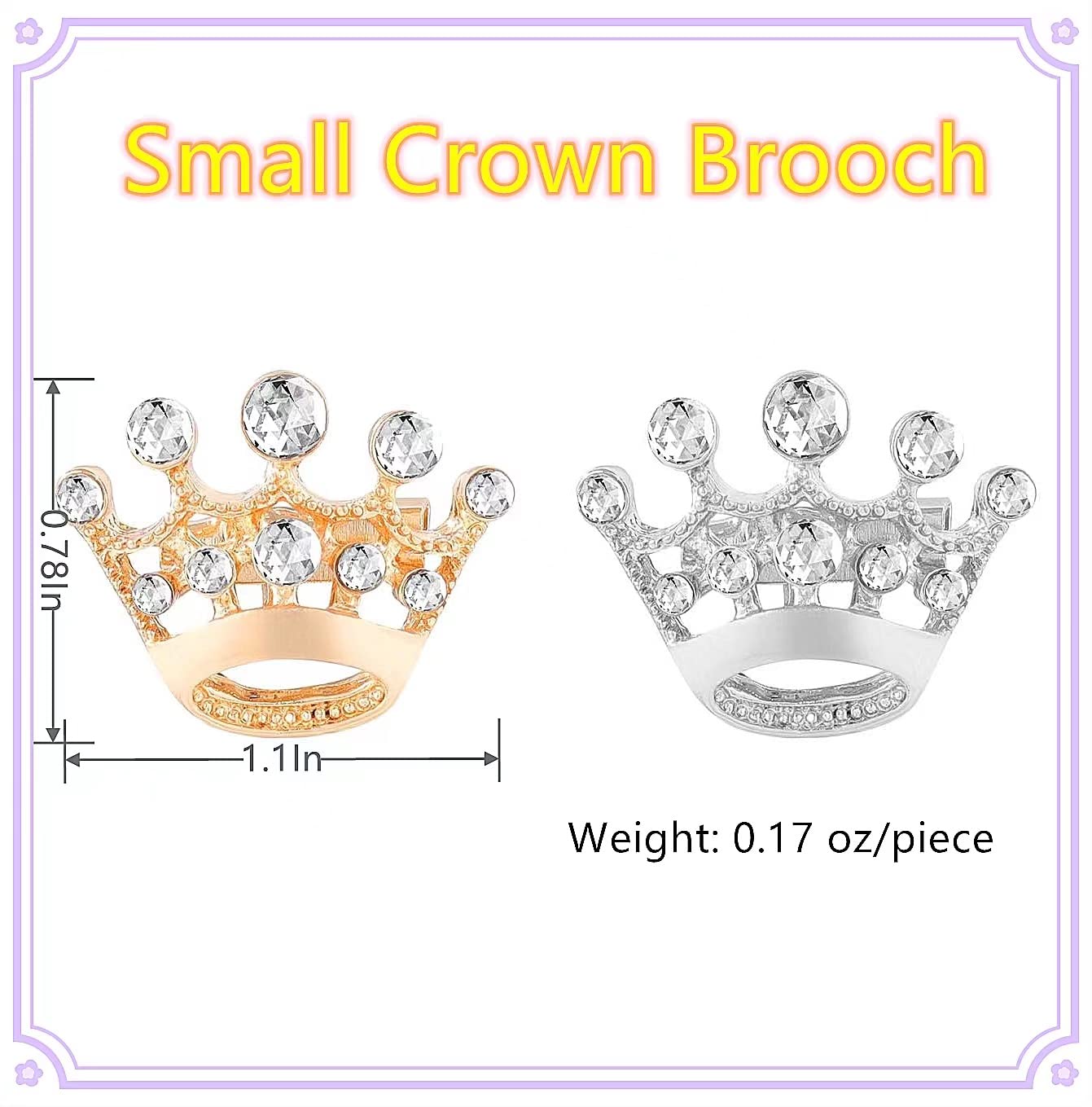 Small Crown Brooch pins for women fashion Rhinestone Gold Silver Crown Brooch for men (12PCS Gold)
