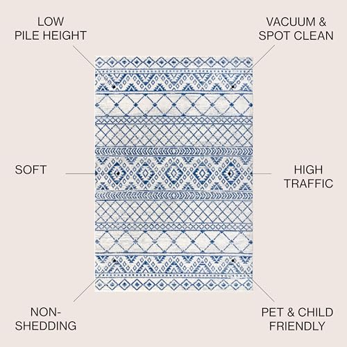 JONATHAN Y MOH103A-8 Moroccan Hype Boho Vintage Tribal Cream/Blue 8 ft. x 10 ft. Area-Rug, Bohemian, Easy-Cleaning, for Bedroom, Kitchen, Living Room, Non Shedding