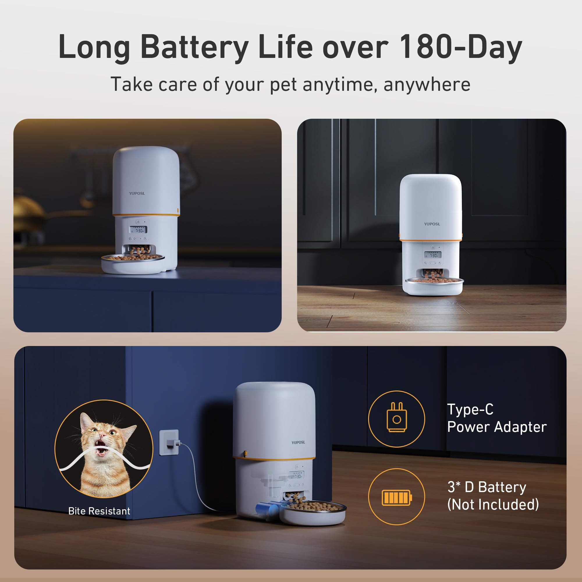 2025 Upgraded Automatic Cat Feeder - 4L Timed Auto Pet Feeder for Cat and Dog with Dry Food Dispenser, 180-day Battery Life, 1-6 Meals Per Day, 1-16 Portion, Desiccant Bag Keeps Food Fresh