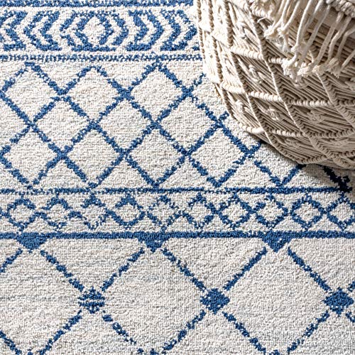 JONATHAN Y MOH103A-8 Moroccan Hype Boho Vintage Tribal Cream/Blue 8 ft. x 10 ft. Area-Rug, Bohemian, Easy-Cleaning, for Bedroom, Kitchen, Living Room, Non Shedding