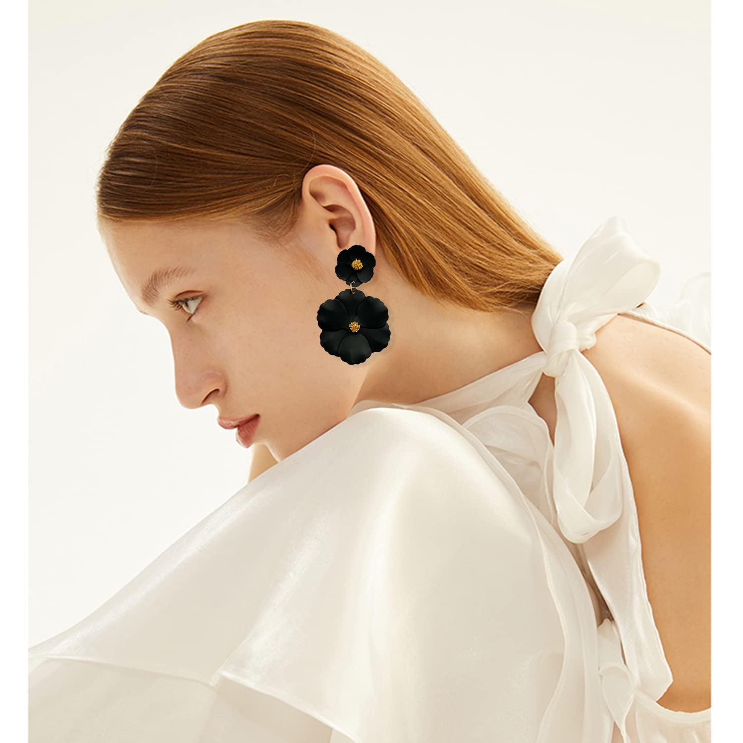 WUWEIJIAJIA Boho Flower Stud Earrings with White Pearl for Women Lover and Friends Flower Shaped Daisy Dangle Drop Earrings with Gold Flower Bud (3-Black)