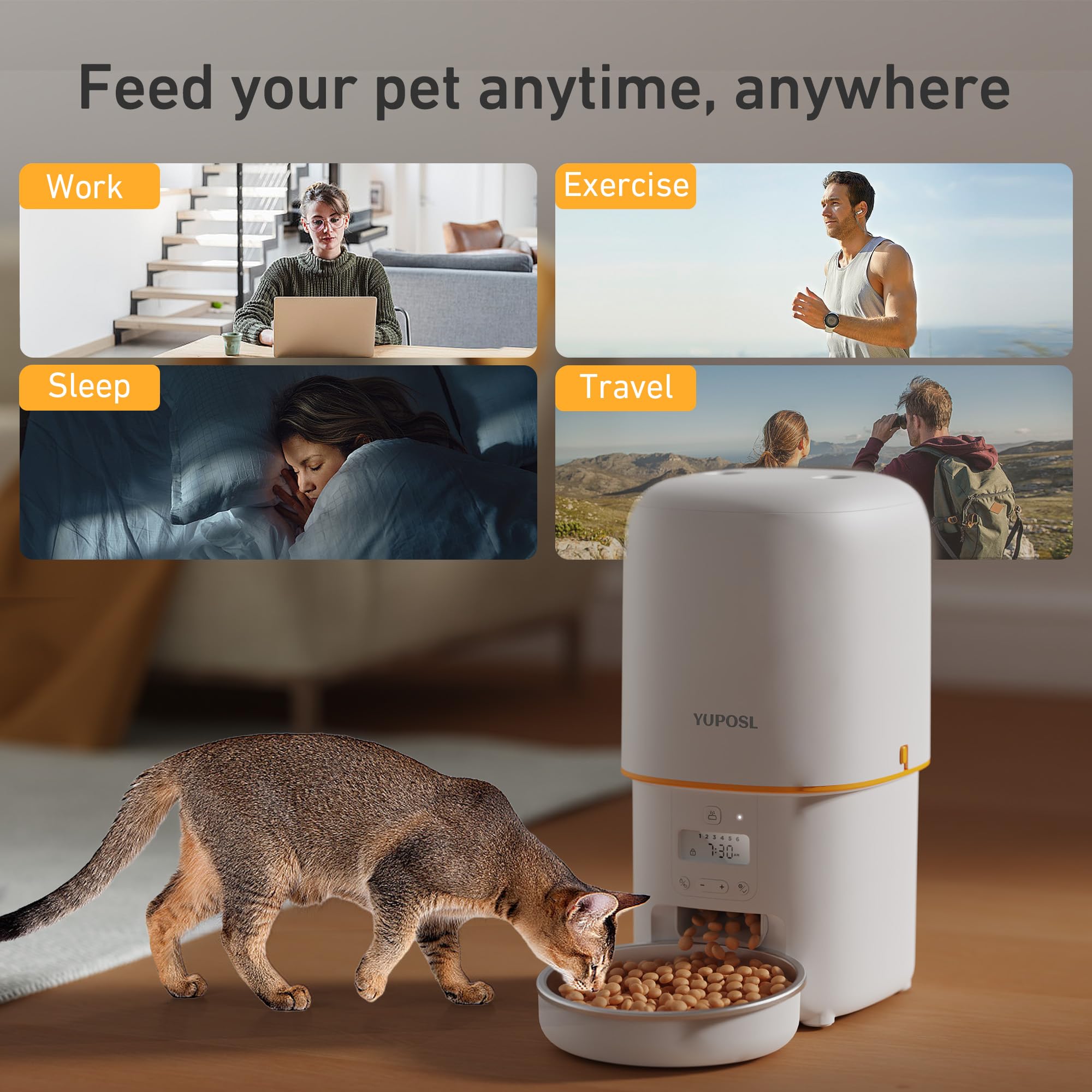 2025 Upgraded Automatic Cat Feeder - 4L Timed Auto Pet Feeder for Cat and Dog with Dry Food Dispenser, 180-day Battery Life, 1-6 Meals Per Day, 1-16 Portion, Desiccant Bag Keeps Food Fresh