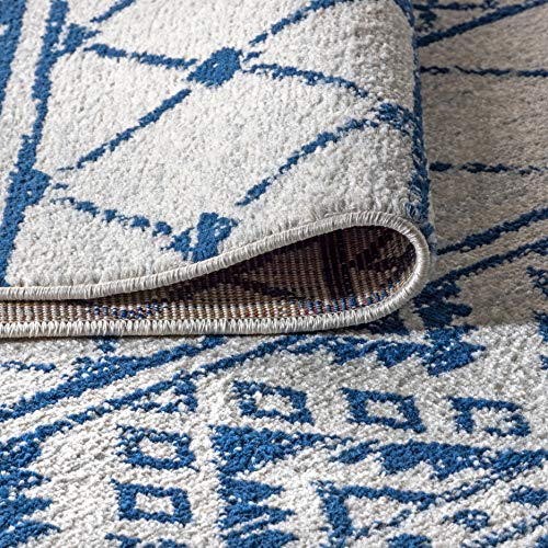 JONATHAN Y MOH103A-8 Moroccan Hype Boho Vintage Tribal Cream/Blue 8 ft. x 10 ft. Area-Rug, Bohemian, Easy-Cleaning, for Bedroom, Kitchen, Living Room, Non Shedding