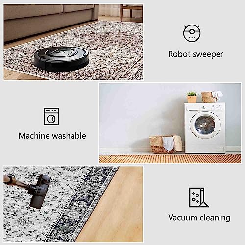 NEATIIP Washable Bohemian 8x10 Area Rug, Suitable for Bathroom for Bedroom Living Room Kitchen Outdoor The Boho Printed Area Rugs, Non-Slip Backing Washable Rug Grey2