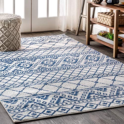 JONATHAN Y MOH103A-8 Moroccan Hype Boho Vintage Tribal Cream/Blue 8 ft. x 10 ft. Area-Rug, Bohemian, Easy-Cleaning, for Bedroom, Kitchen, Living Room, Non Shedding