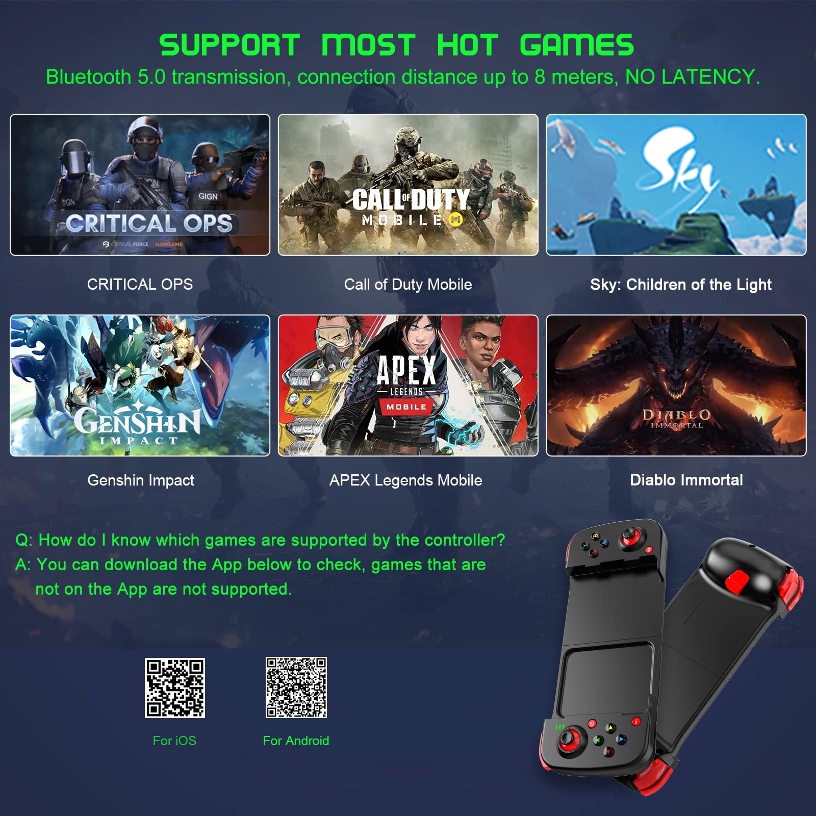 Megadream Mobile Game Controller Gamepad for iPhone iOS Android PC: Works with iPhone13/12/11/X, iPad, Samsung Galaxy, Motorola, TCL, Tablet, Apex Legends, Call of Duty - (Black+White)