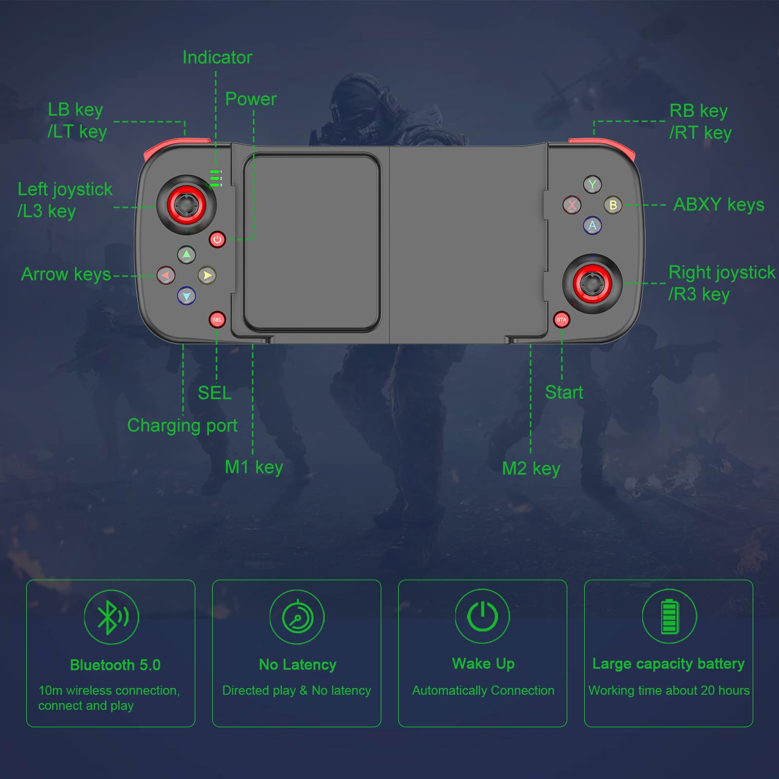 Megadream Mobile Game Controller Gamepad for iPhone iOS Android PC: Works with iPhone13/12/11/X, iPad, Samsung Galaxy, Motorola, TCL, Tablet, Apex Legends, Call of Duty - (Black+White)
