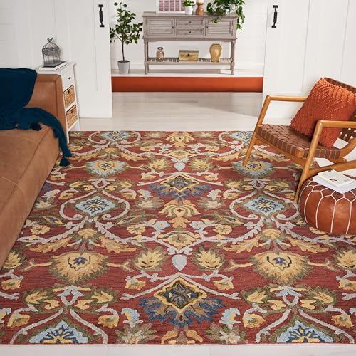 SAFAVIEH Blossom Collection 8' x 10' Red / Multi BLM402Q Handmade Wool Living Room Dining Bedroom Area Rug