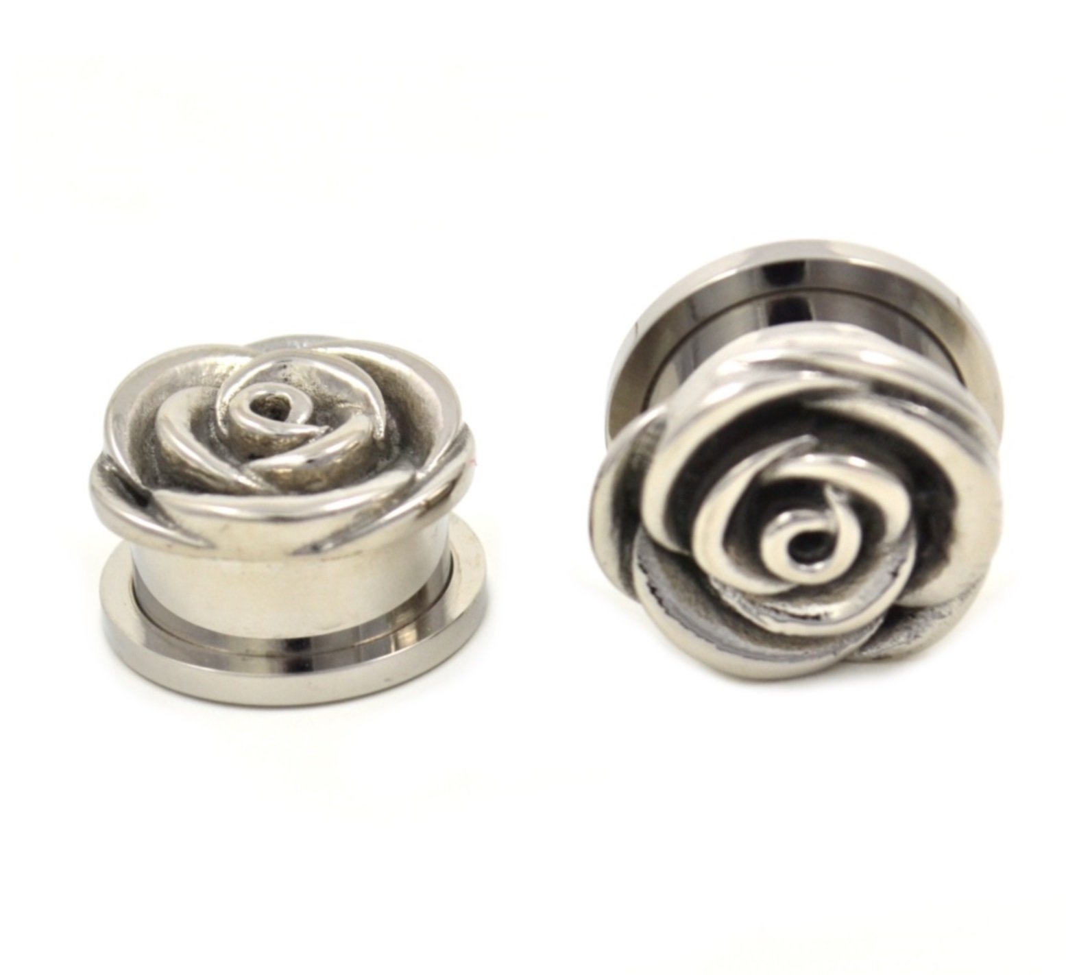 Pair (2) Steel Carved Rose Bud Look Ear Plugs Screw Tunnel Gauges - 13/16" 20MM