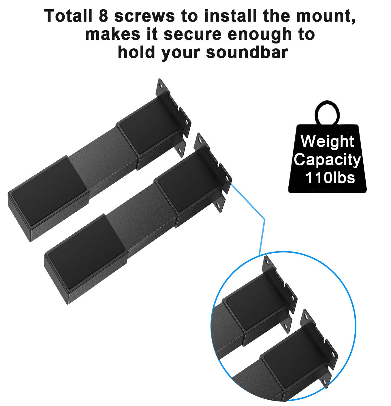 Adjustable Universal Soundbar Mount Bracket Shelf- Extends 4.92" to 7.09" Sound Bar Mount for Samsung, Onn, Roku, JBL, Vizio, Sony, Bose and More Brands, Soundbar Wall Mount Mounting Brackets Kit