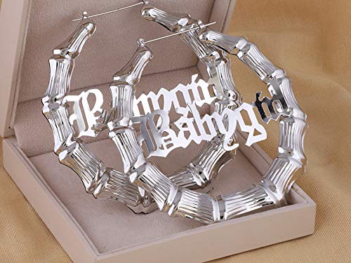 Gold Silver Plated Big Bamboo Hoop Earrings for Women Hip-Pop Style Party Jewelry(B:Silver)