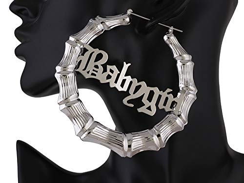 Gold Silver Plated Big Bamboo Hoop Earrings for Women Hip-Pop Style Party Jewelry(B:Silver)