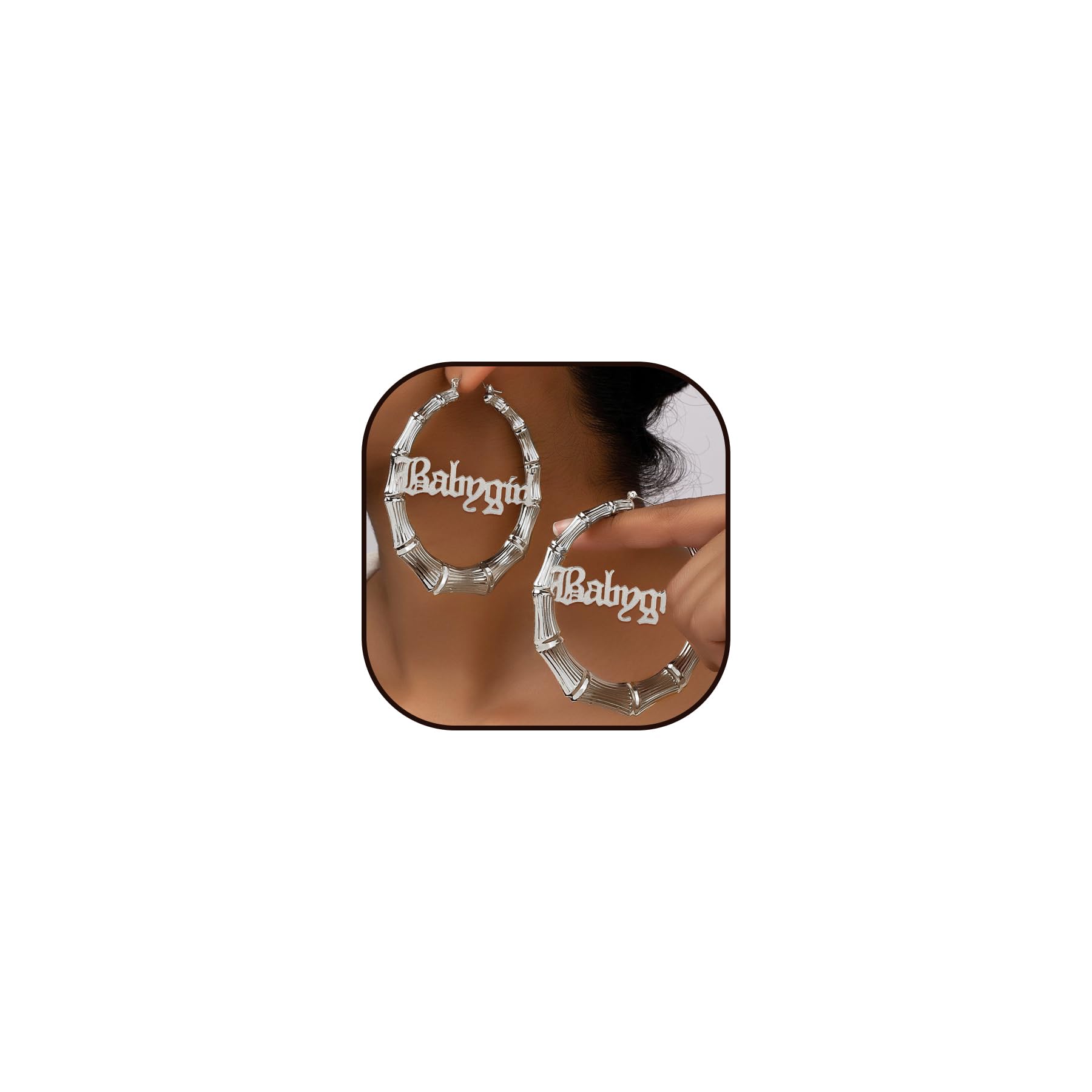 Gold Silver Plated Big Bamboo Hoop Earrings for Women Hip-Pop Style Party Jewelry(B:Silver)