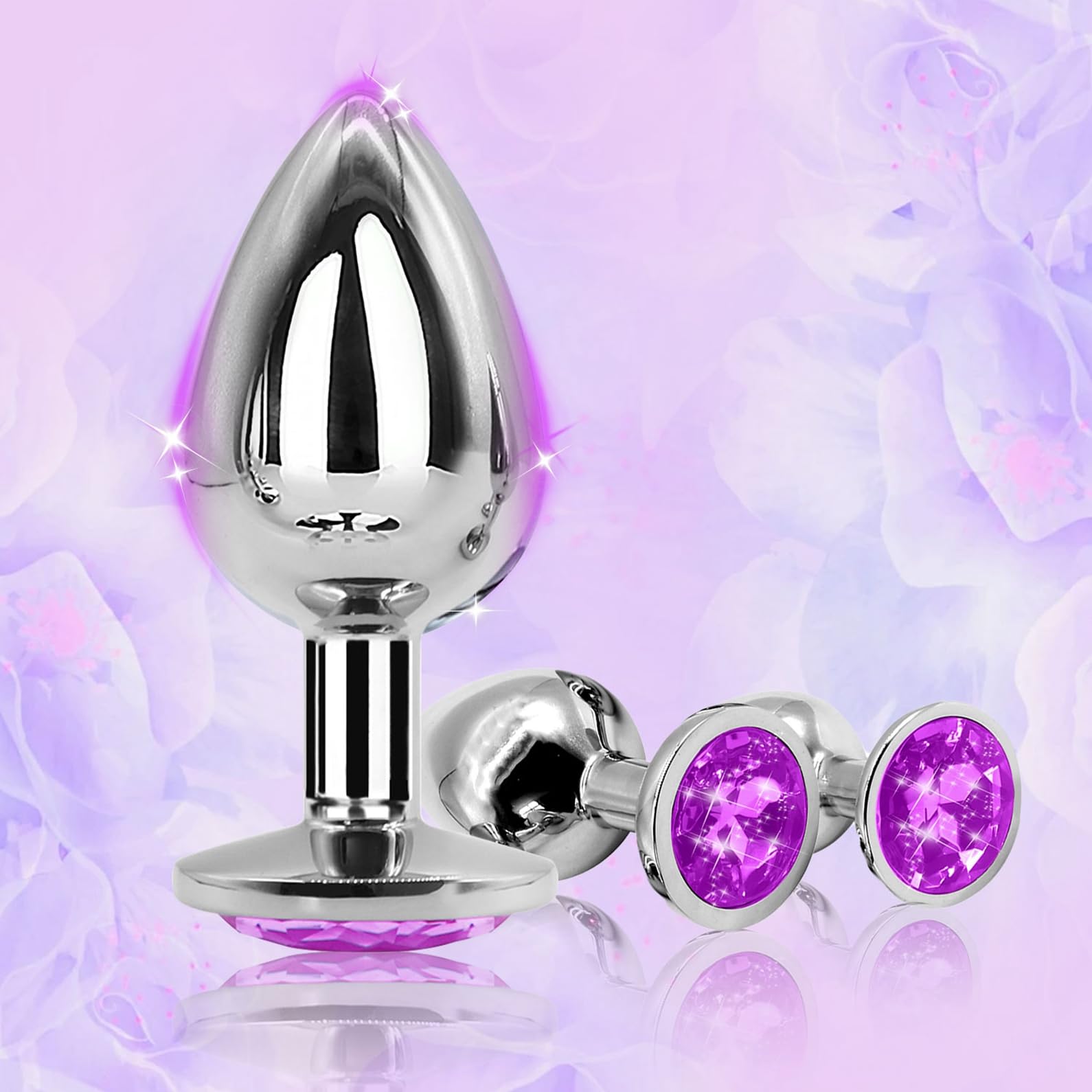 Purple 3 Piece Stainless Steel Smooth Trainer Suction Cup Realistic Classic Plug Double Headed Kit, Can Be Used in The Bathroom or Bedroom or Living Room